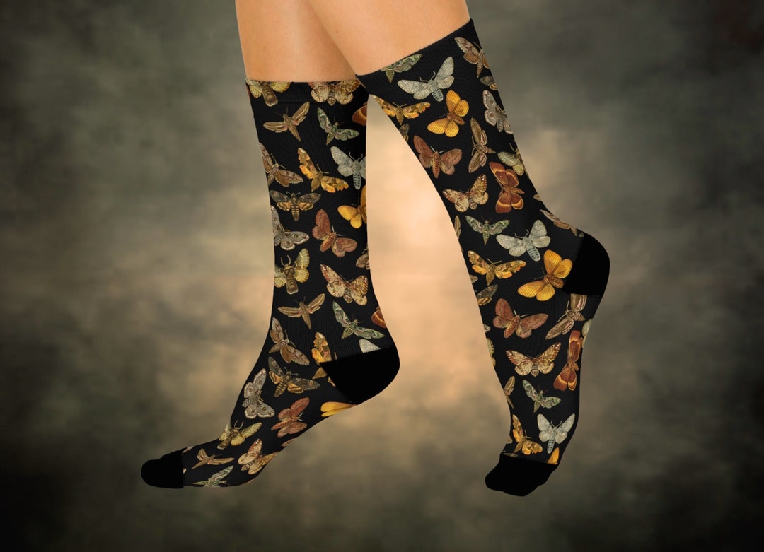 Boho Moth Socks, Moth Cottagecore Socks, Cottage Core Socks, Fun Socks ...