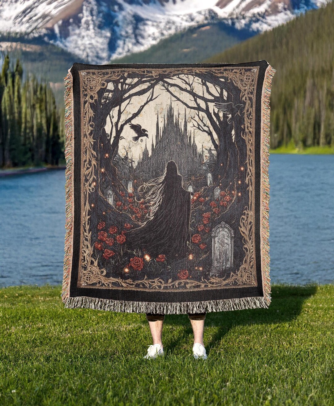 Vampire Aesthetic Woven Blanket - Dark Romantic Throw, Blood Moon ...