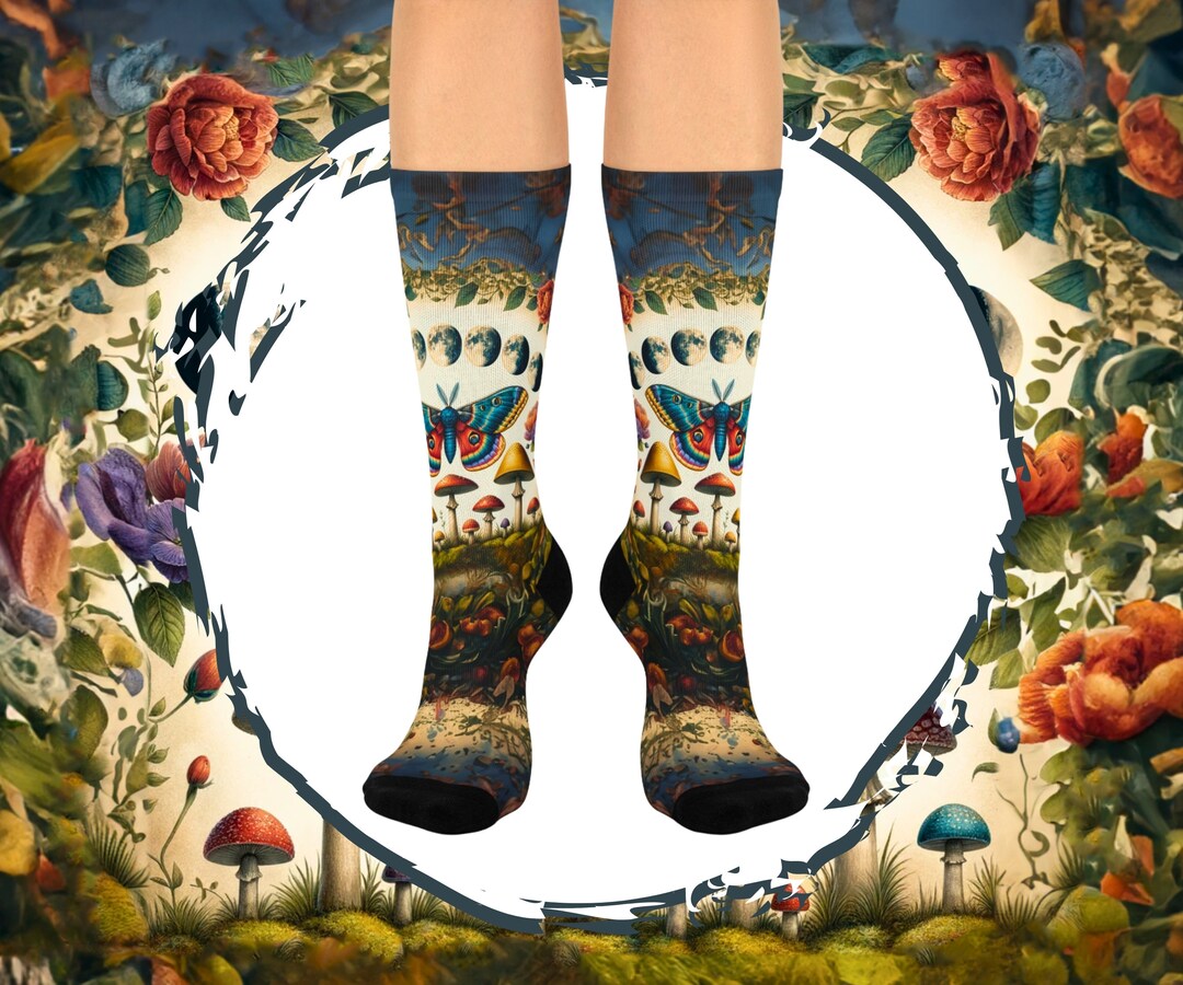 Cottagecore Moth Socks, Moon Phases Lover Gift, Witchy Cottagecore Gift ...