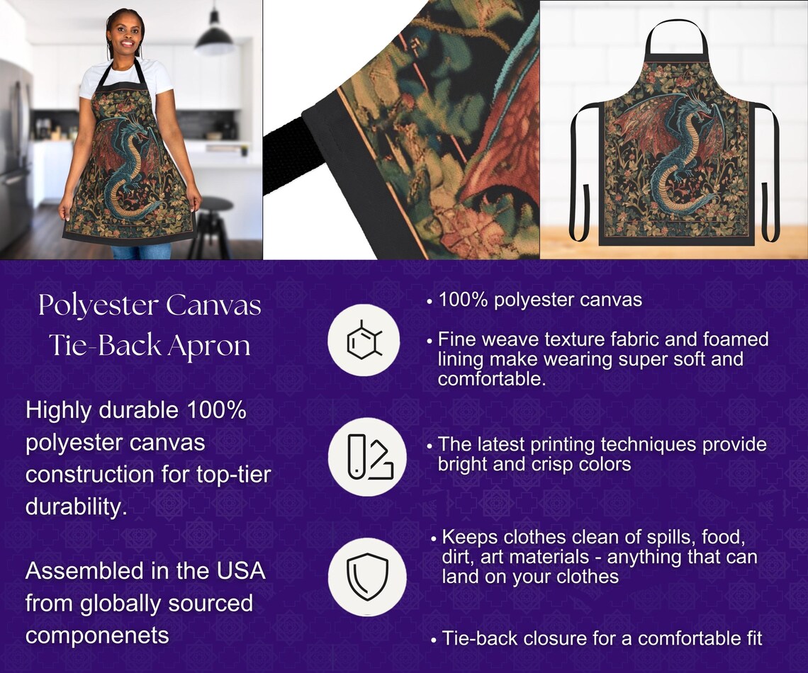 Floral Dragon Apron, Fantasy Cooking Apron - Etsy