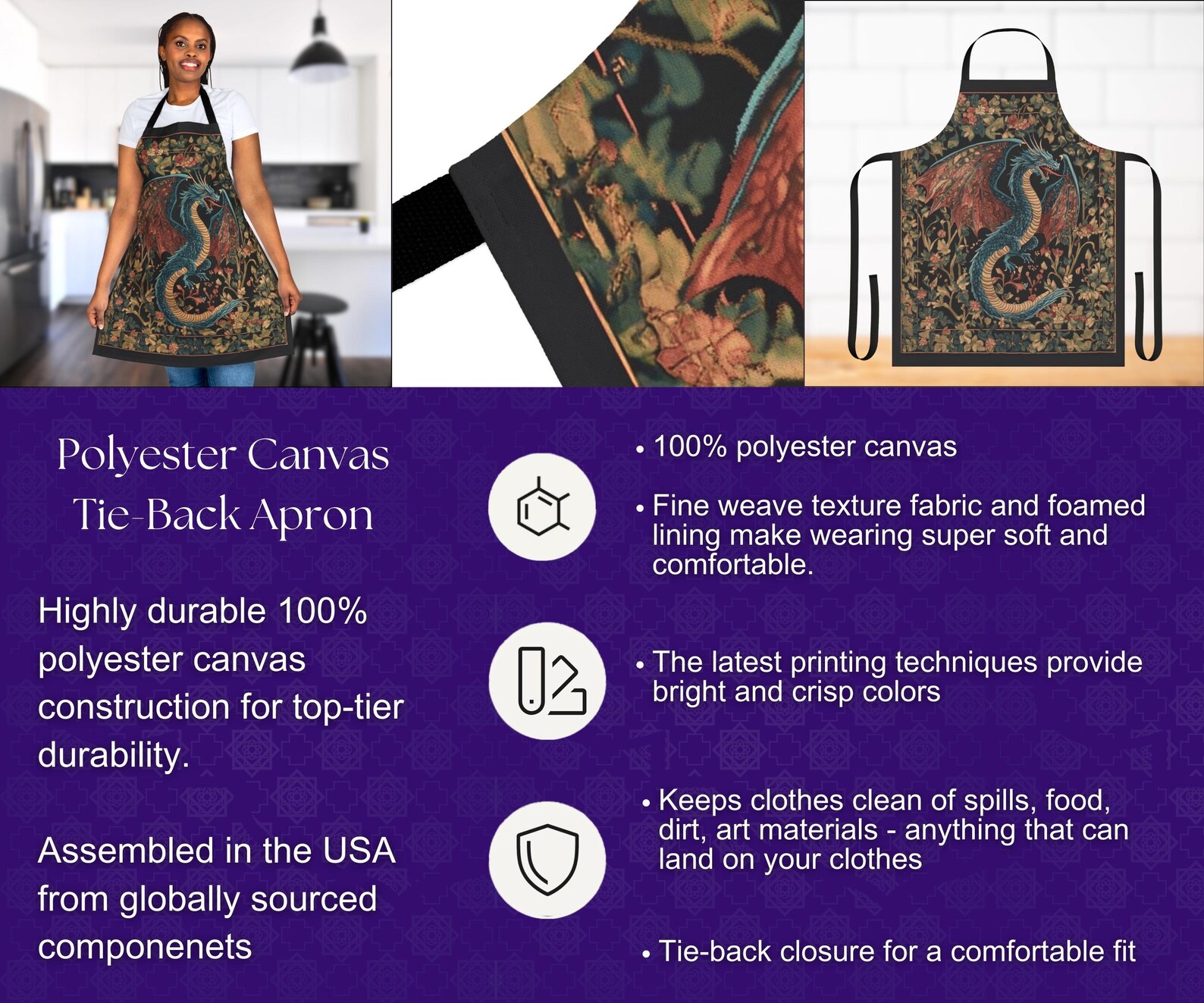 Floral Dragon Apron, Fantasy Cooking Apron - Etsy