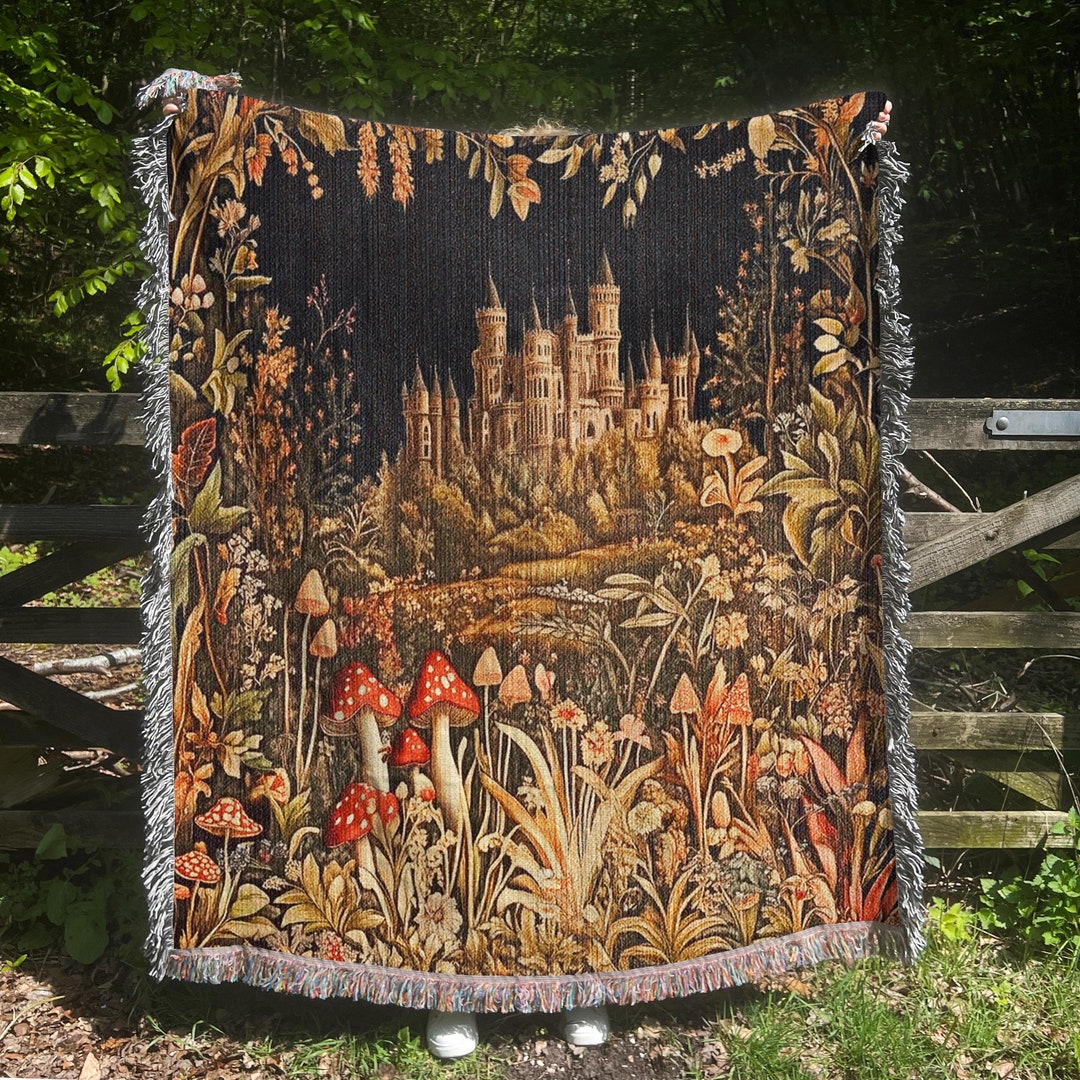Medieval Castle Tapestry Blanket, Floral Mushroom Forest Throw - Etsy