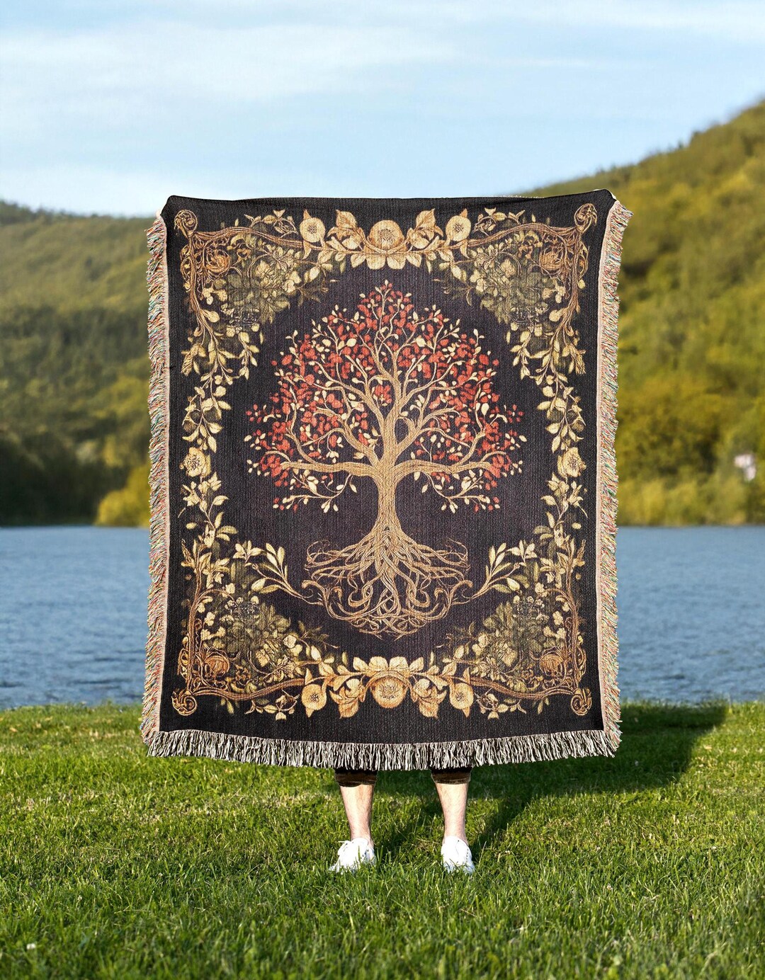 Yggdrasil Woven Tapestry Blanket, Cottagecore Norse Mythology Tapestry ...