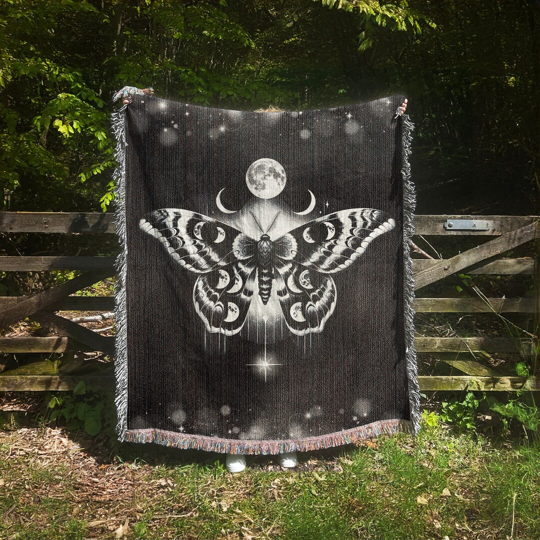 Moon Phase Goth Blanket, Cottagecore Woven Gift, Astrology Moon Phases ...