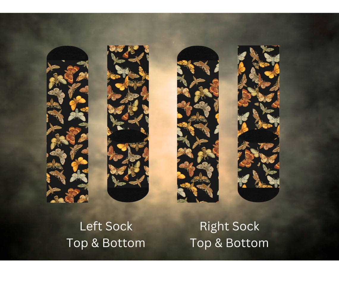 Boho Moth Socks, Moth Cottagecore Socks, Cottage Core Socks, Fun Socks ...