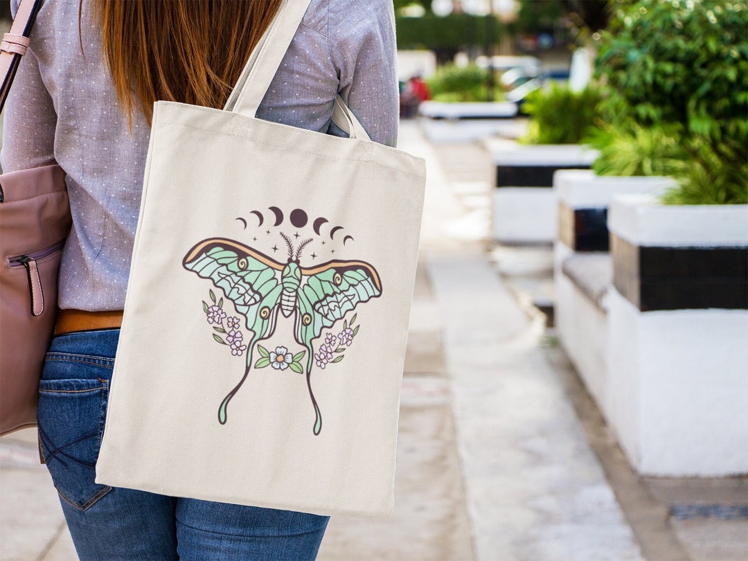 Luna Moth Celestial Tote Bag Luna Moth Moon Phases Bag Luna - Etsy