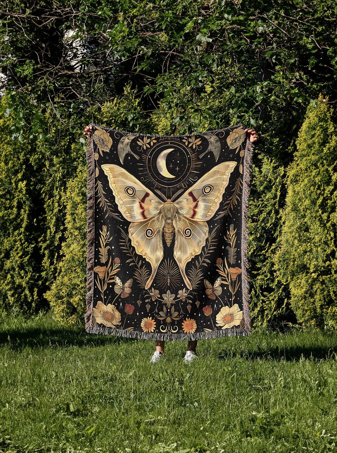 Moon Phase Goth Blanket, Cottagecore Woven Gift, Astrology Moon Phases ...