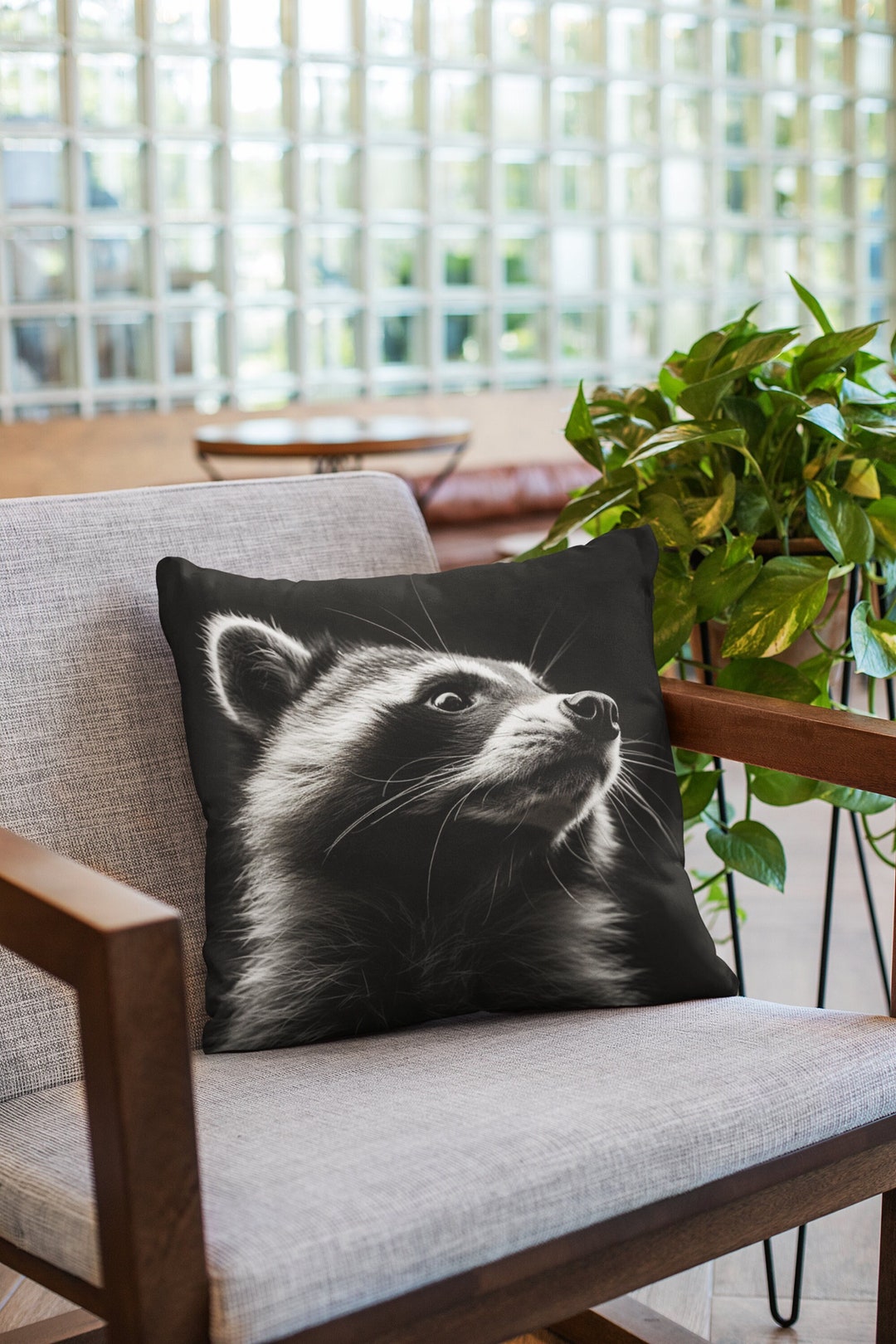 Raccoon Pillow, Animal Portrait Pillow, Animal Lover Gift, Raccoon Home ...