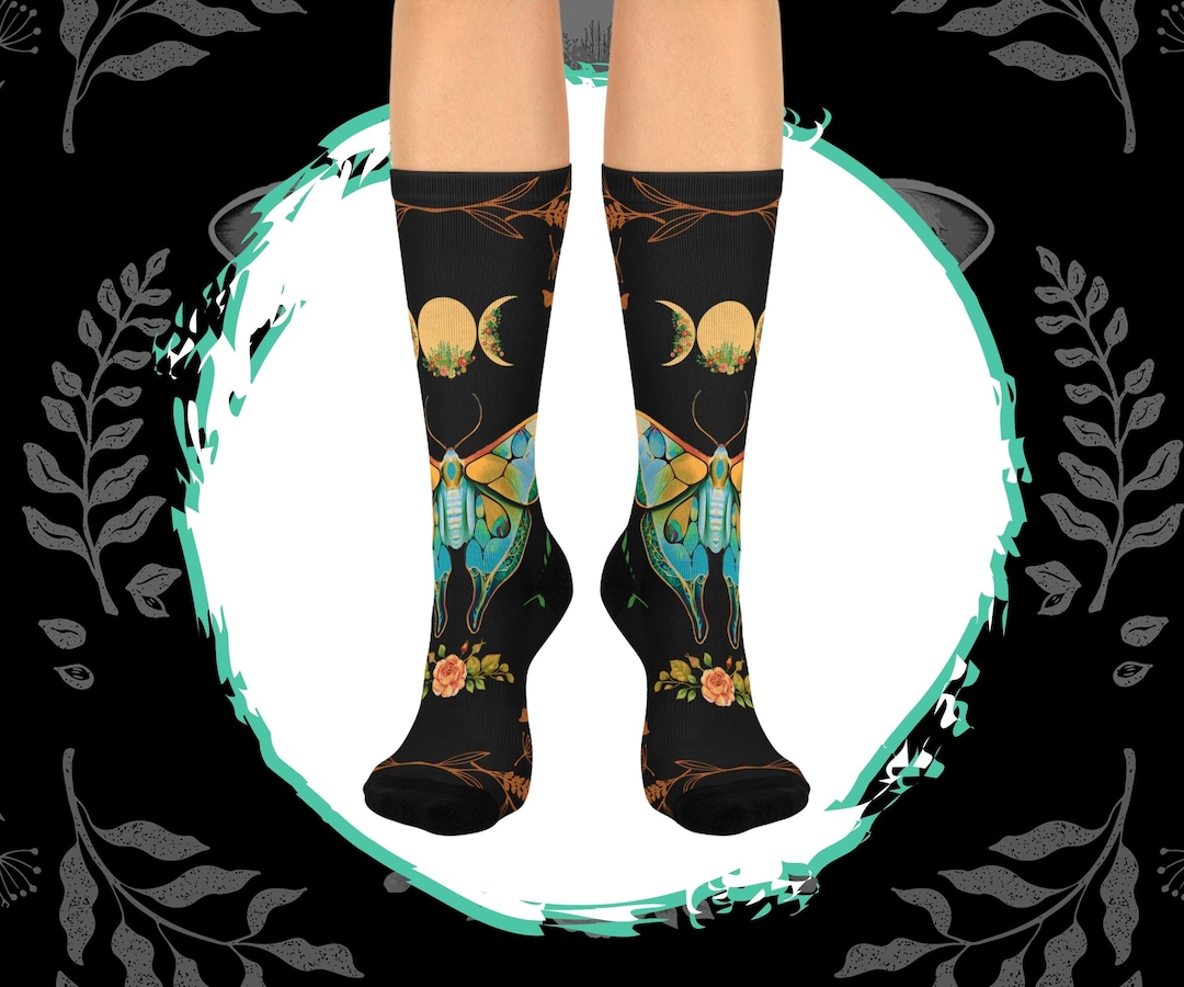 Luna Moth Socks, Moon Phases Lover Gift, Witchy Cottagecore Gift Socks ...