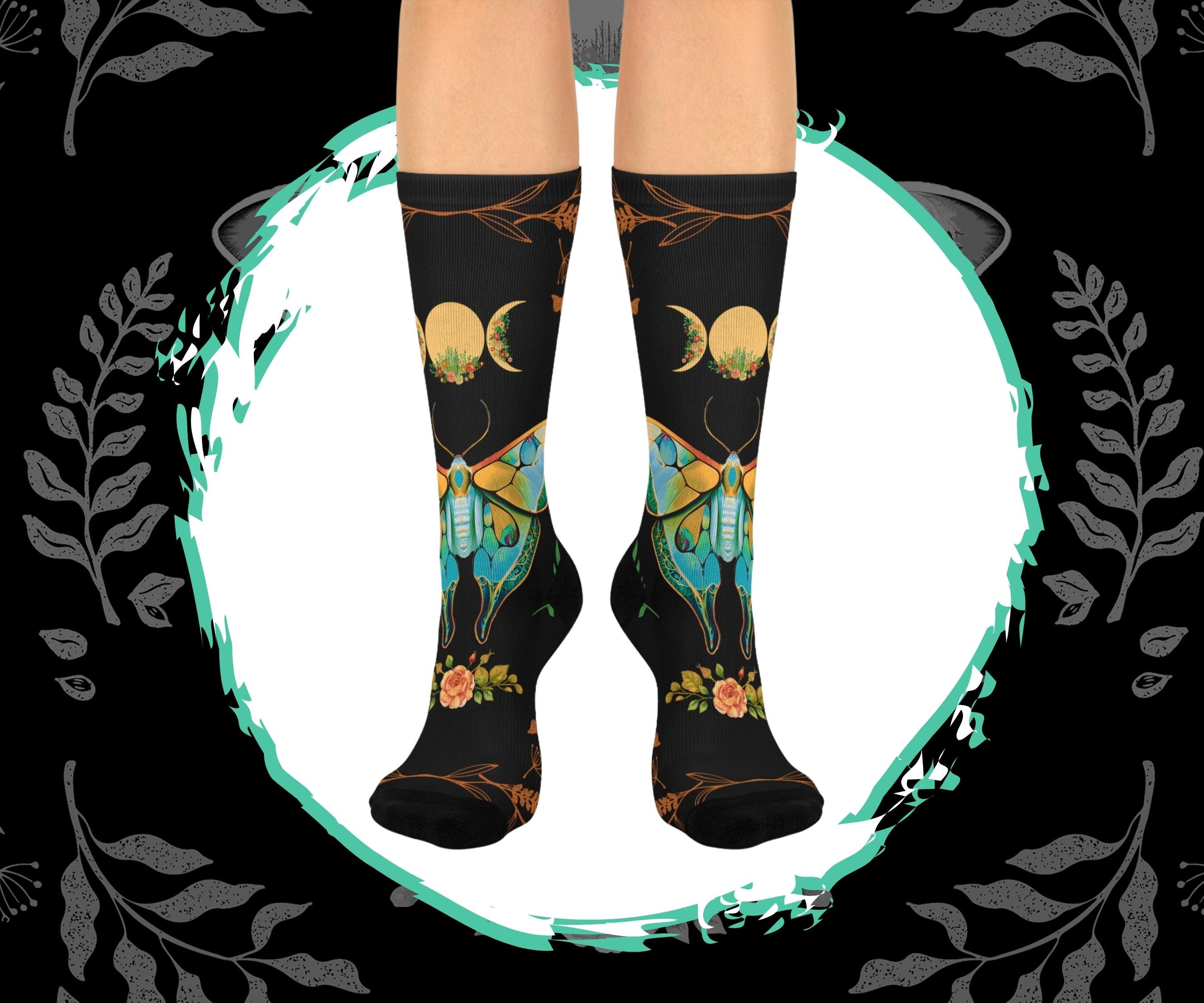 Luna Moth Socks, Moon Phases Lover Gift, Witchy Cottagecore Gift Socks ...