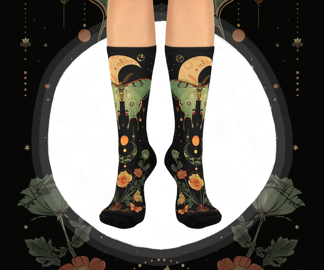 Luna Moth Socks, Moon Phases Lover Gift, Witchy Cottagecore Gift Socks ...