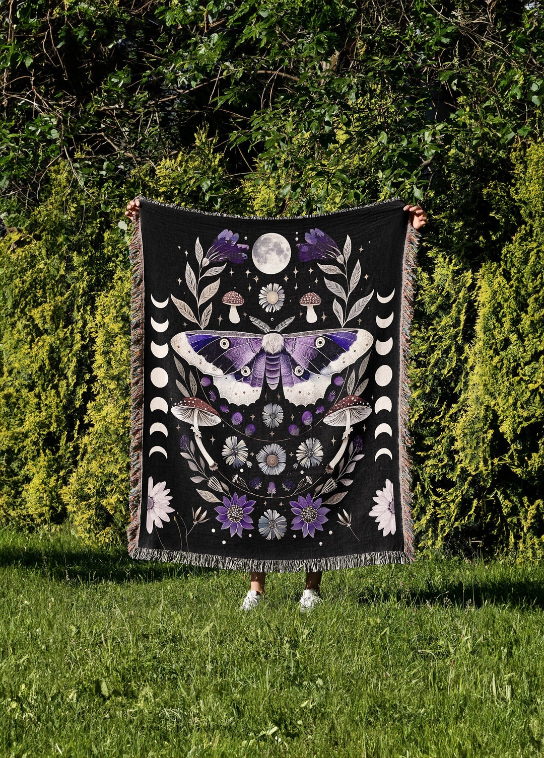 Moon Phase Goth Blanket, Cottagecore Woven Gift, Astrology Moon Phases ...