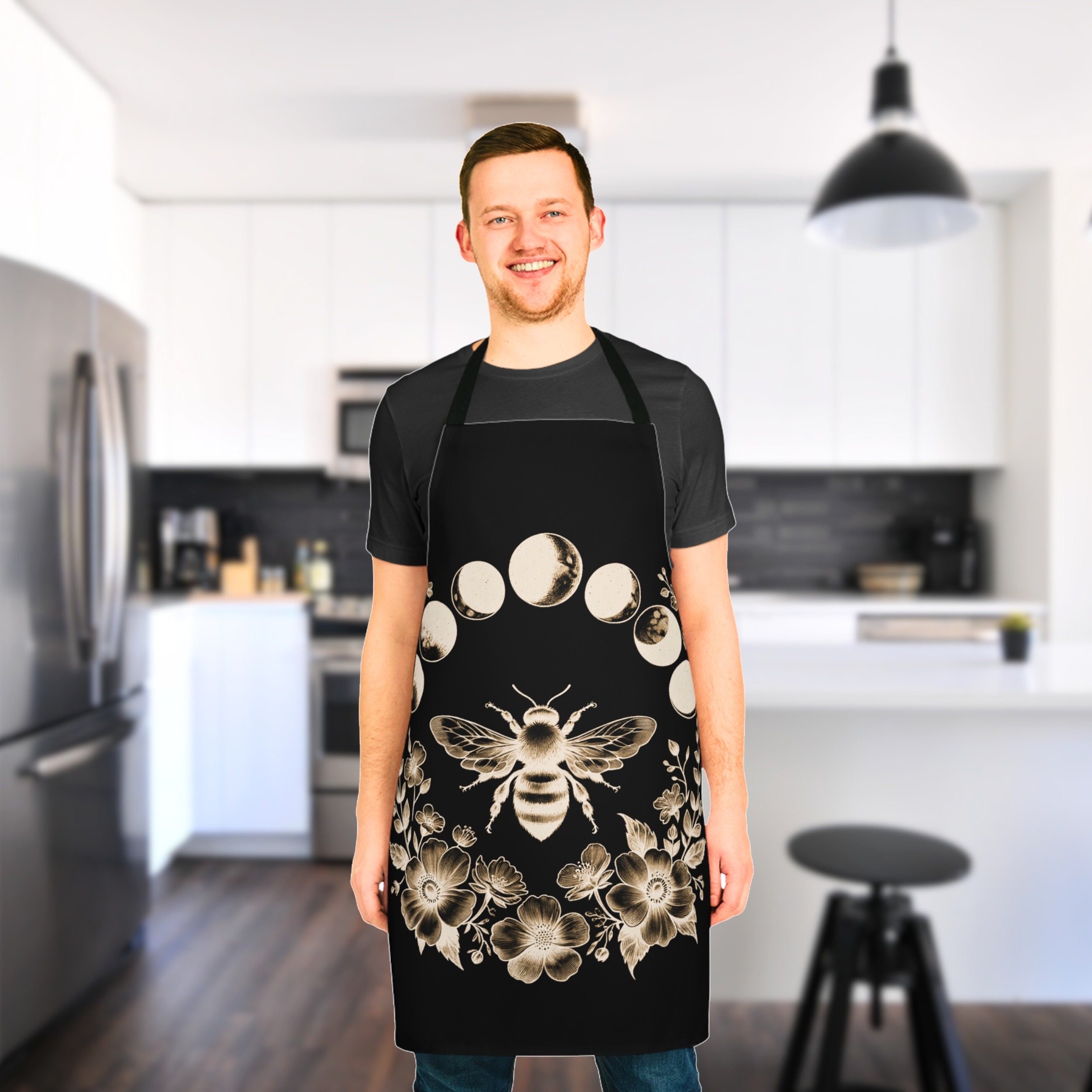 Cottagecore Bee Apron, Moon Phases Honeybee Apron, Gift for Mom Grandma ...