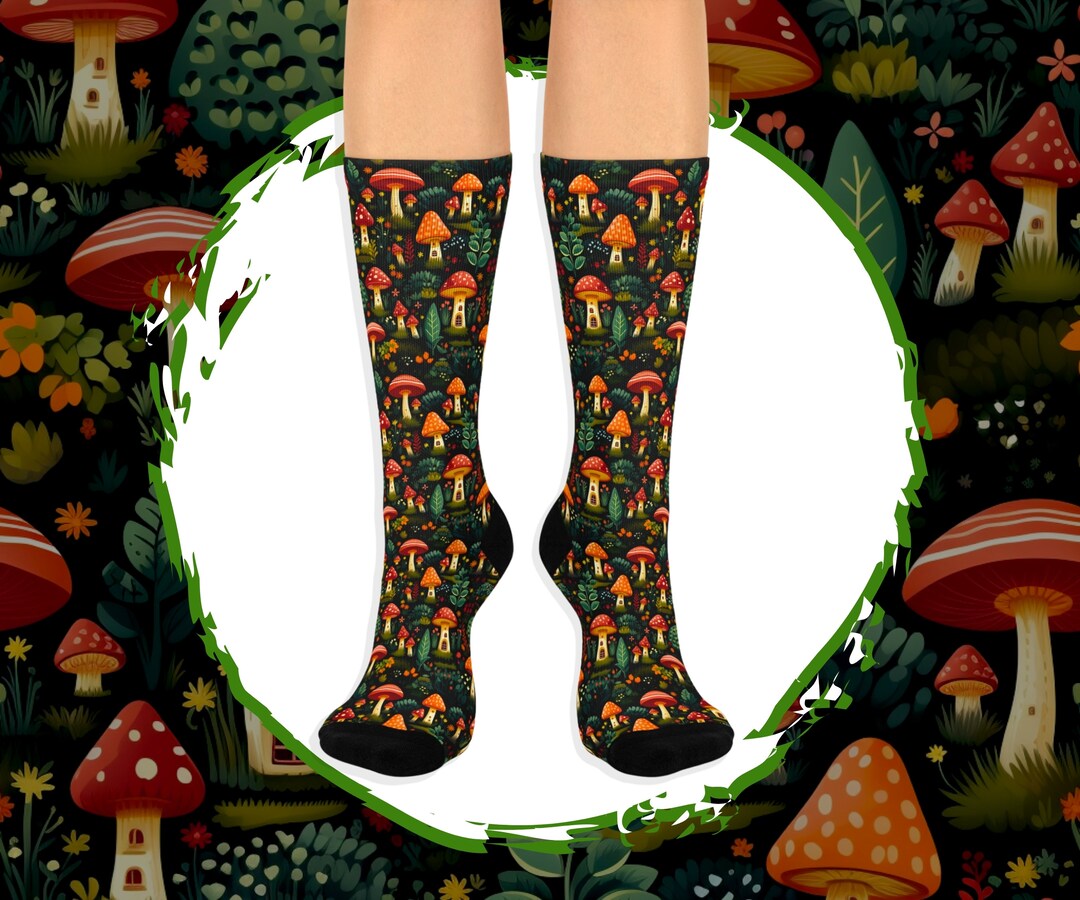 Forest Village Mushroom Socks, Mushroom Lover Gift, Witchy Cottagecore ...