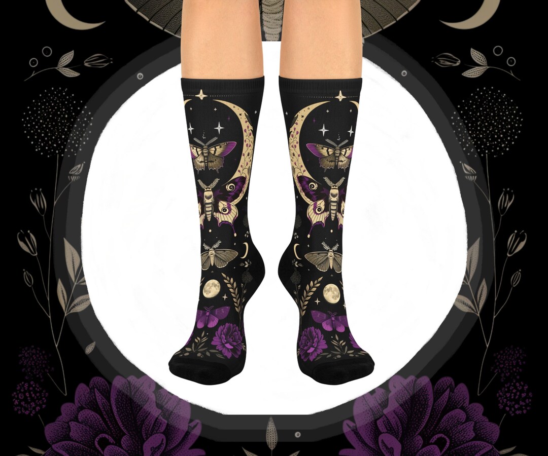 Moon Phase Moth Socks, Gothic Moon Lover Gift, Witchy Cottagecore Gift ...
