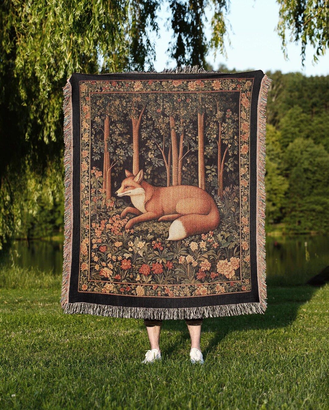 Forest Fox Woven Blanket, Wildlife Kids Room Decor, Retro Fox Lover ...