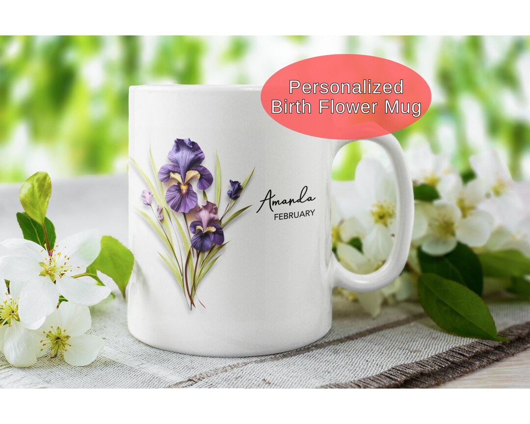 Custom Birth Flower Mug, Personalized Name Mug, Flower Name Mug ...