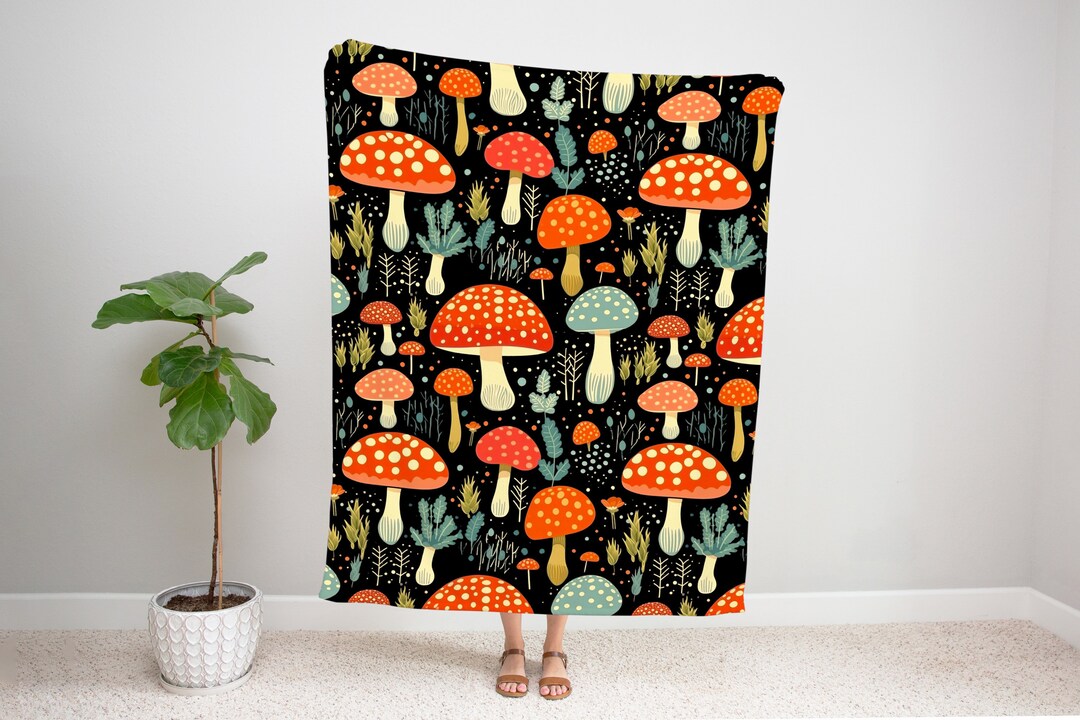 Cottagecore Mushroom Blanket, Minky Moth Blanket, Fungi Home Decor ...