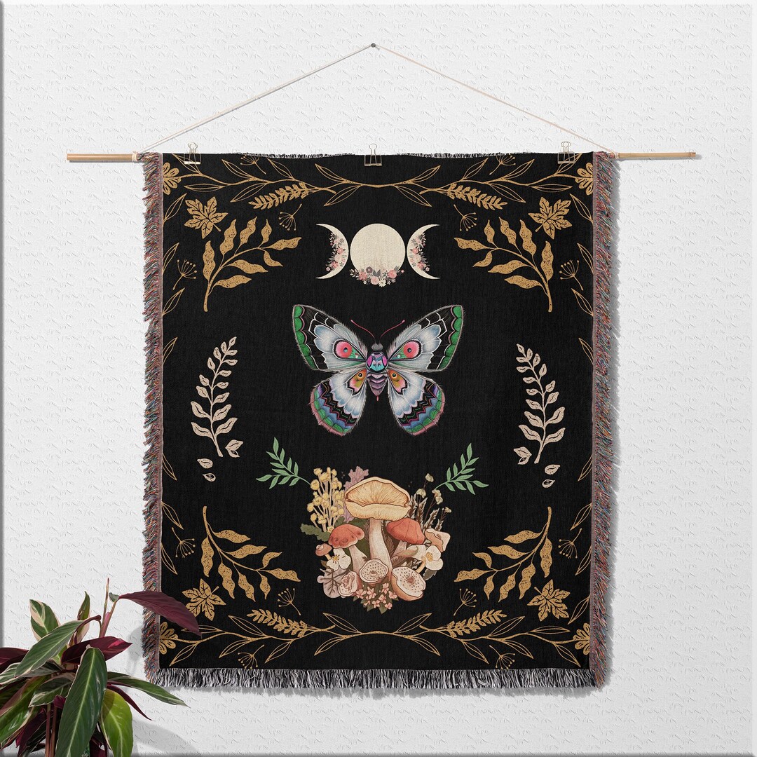 Moon Phase Goth Blanket, Cottagecore Woven Gift, Astrology Moon Phases ...