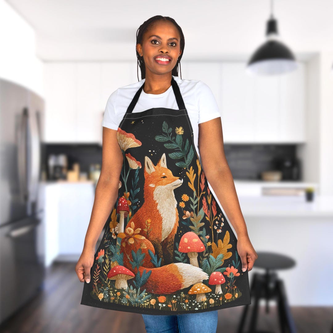 Forest Fox Apron – Cottagecore Mushroom Apron, Woodland Kitchen Gift ...