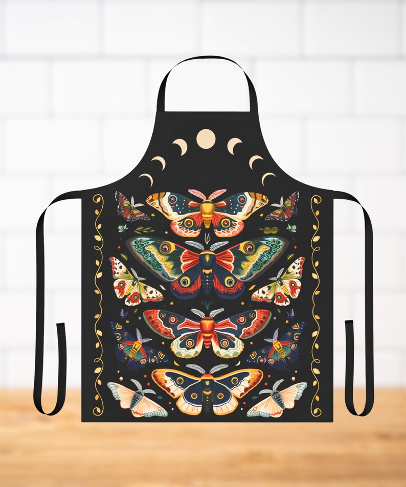 Cottagecore Moon Phase Apron, Kitchen Gift for Moth Lover, Floral ...