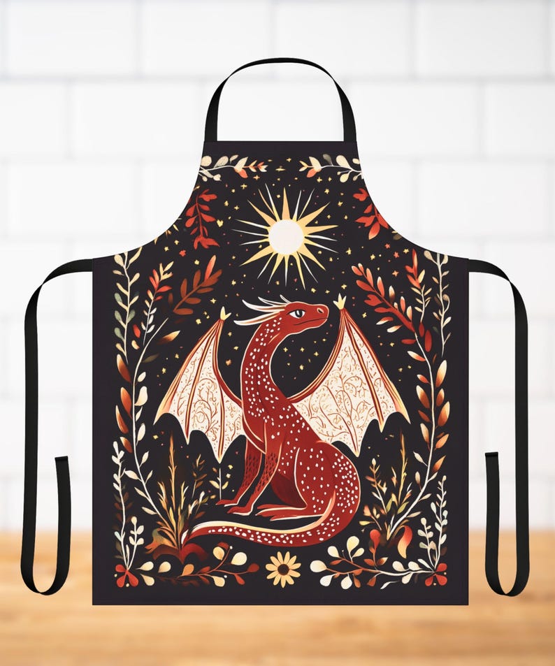 Floral Dragon Apron, Gift for Dragon Lover, Fantasy Cooking Artist ...