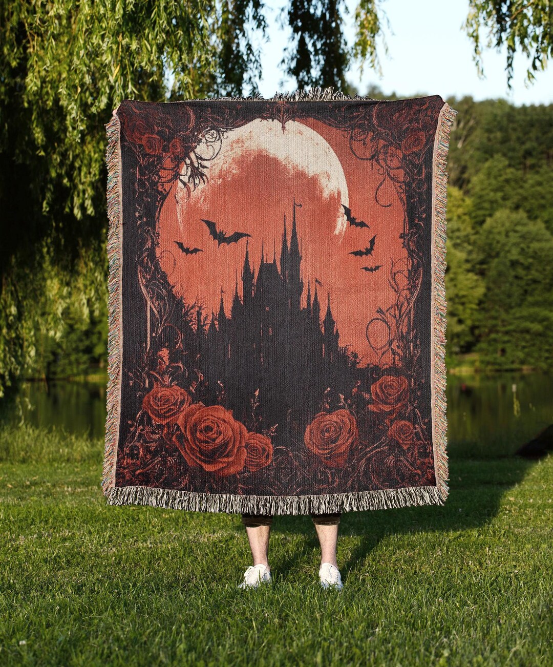Vampire Aesthetic Woven Blanket - Dark Romantic Throw, Blood Moon ...