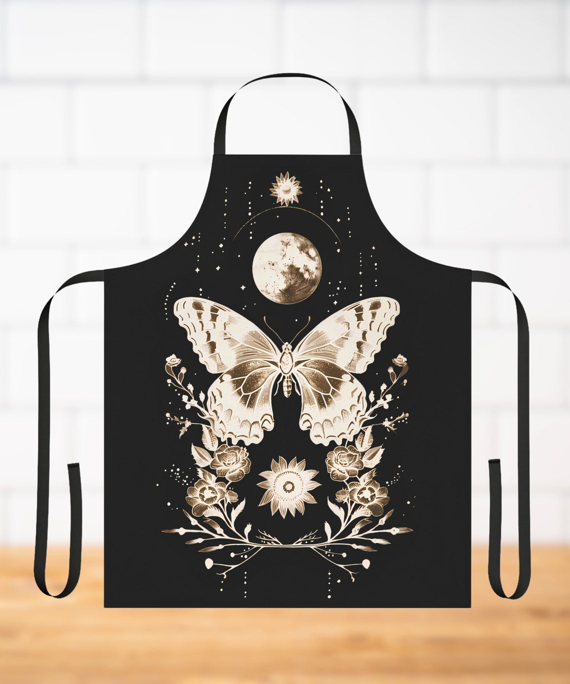 Cottagecore Moon Apron, Celestial Kitchen Gift, Botanical Plants ...