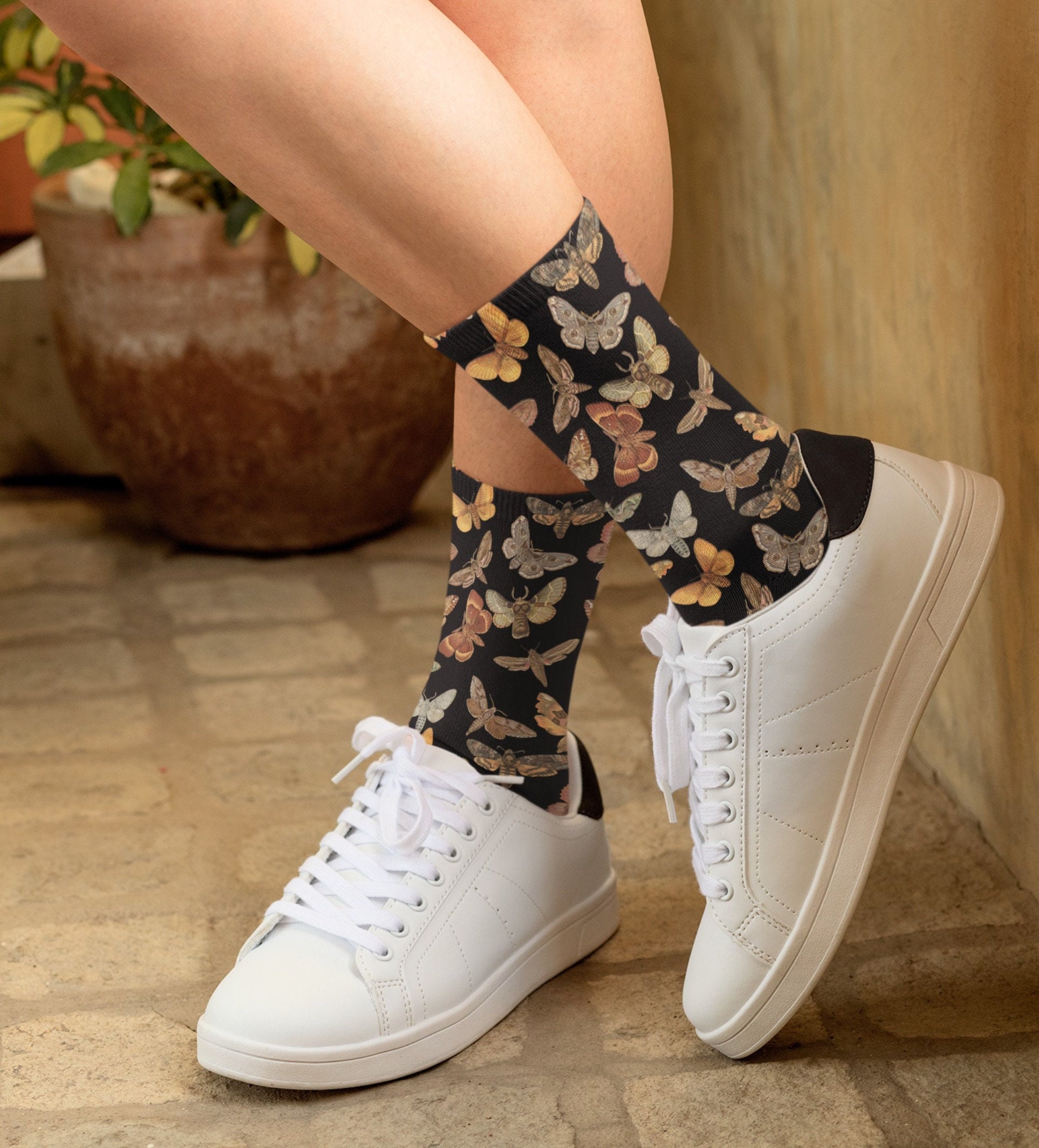 Boho Moth Socks, Moth Cottagecore Socks, Cottage Core Socks, Fun Socks ...