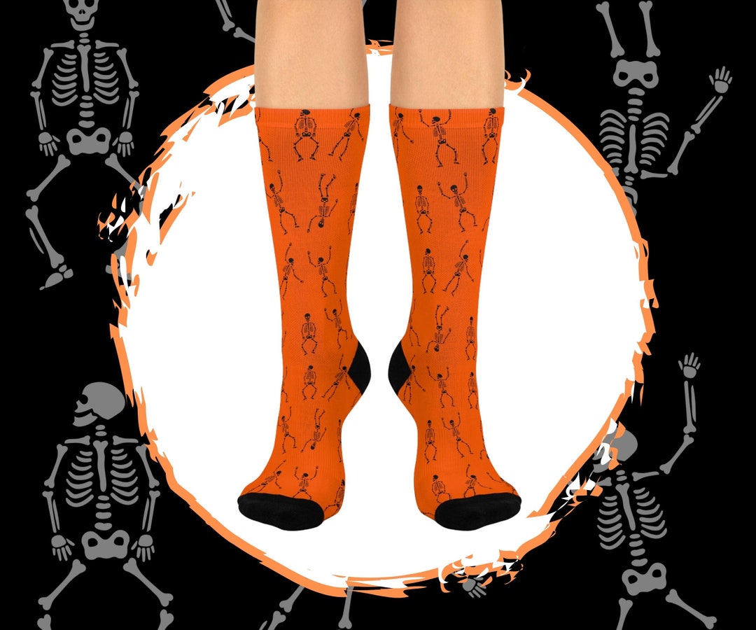 Skeleton Halloween Socks, Spooky Skeleton Gift, Crew Socks for Her for ...