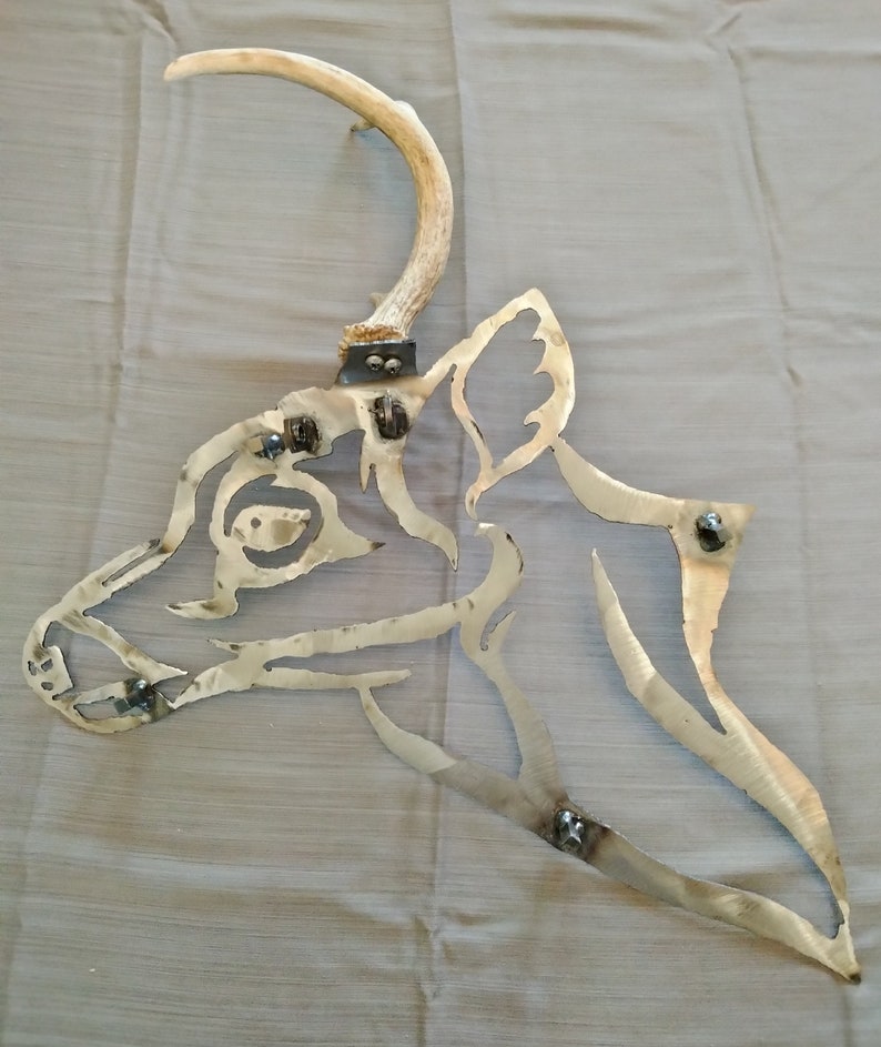Metal Deer Head With Real Antler - Etsy