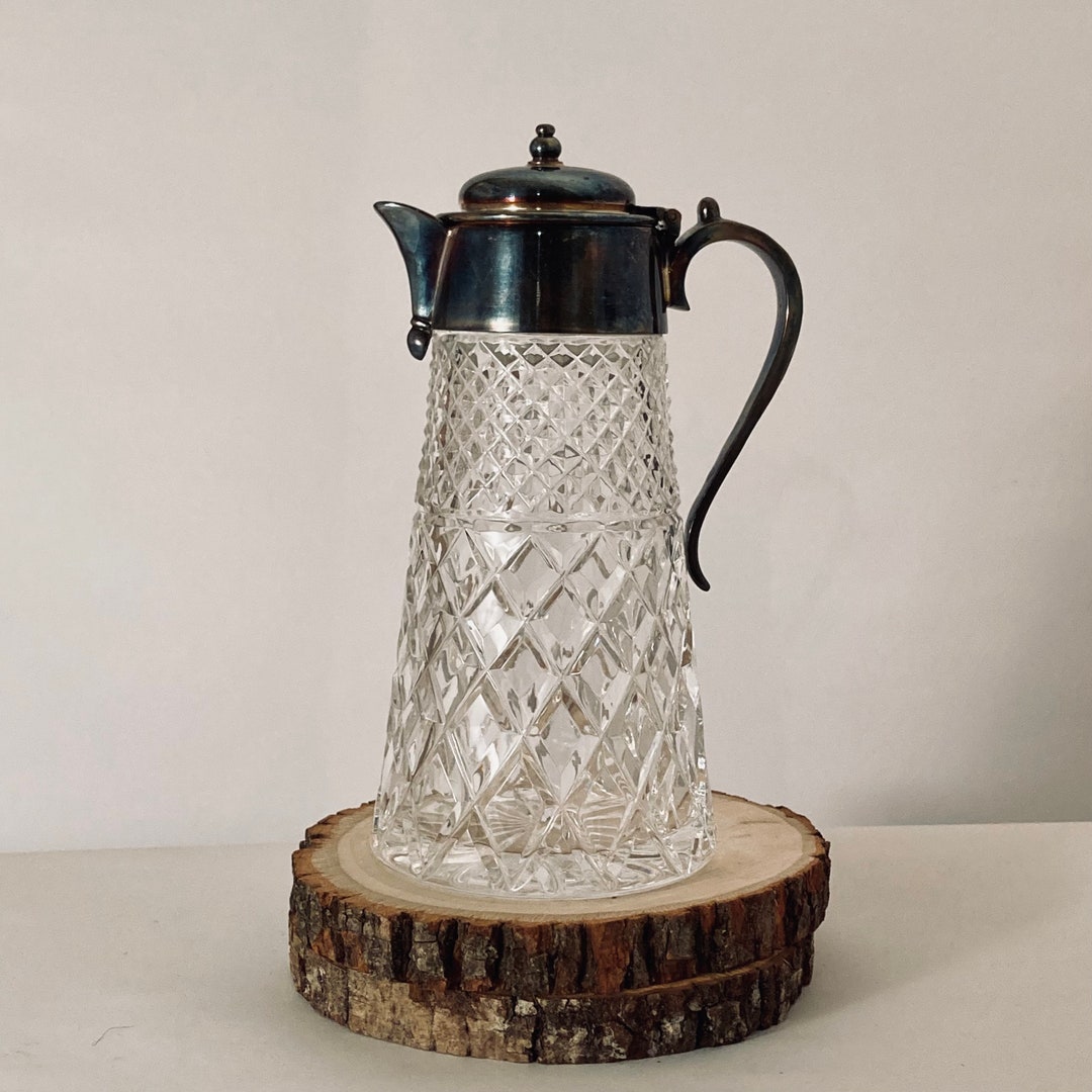 Vintage Diamond Cut Glass and Silverplate Syrup Pitcher - Etsy