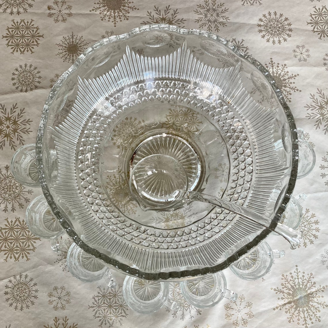 Vintage EAPG "bullseye" Pattern Pressed Glass Punch Bowl With 8 Cups by ...