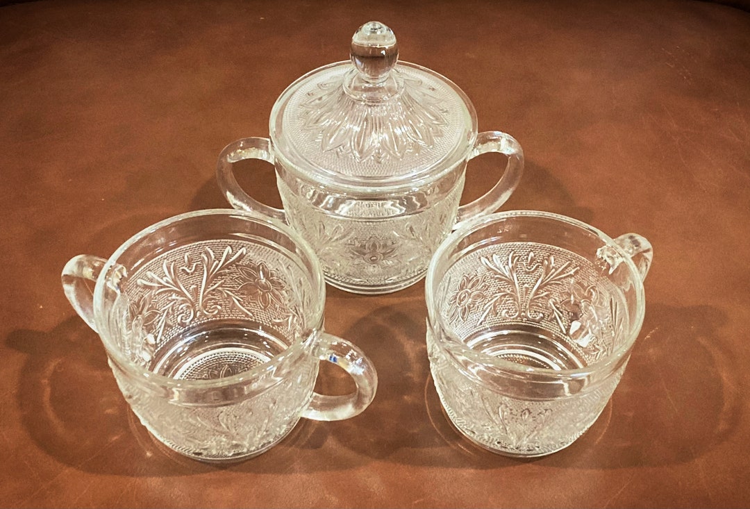 Vintage Anchor Hocking Sandwich Pattern Glass Sugar Bowl & Creamer - Etsy
