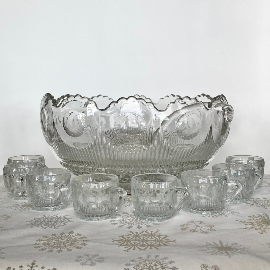 Vintage EAPG "bullseye" Pattern Pressed Glass Punch Bowl With 8 Cups by ...