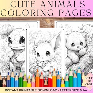 Cute Kawaii Coloring Pages Kids and Adult Coloring Book, Grayscale ...