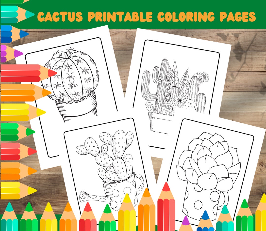 Floral Cactus & Succulent Coloring Gages, Printable PDF, Botanical ...