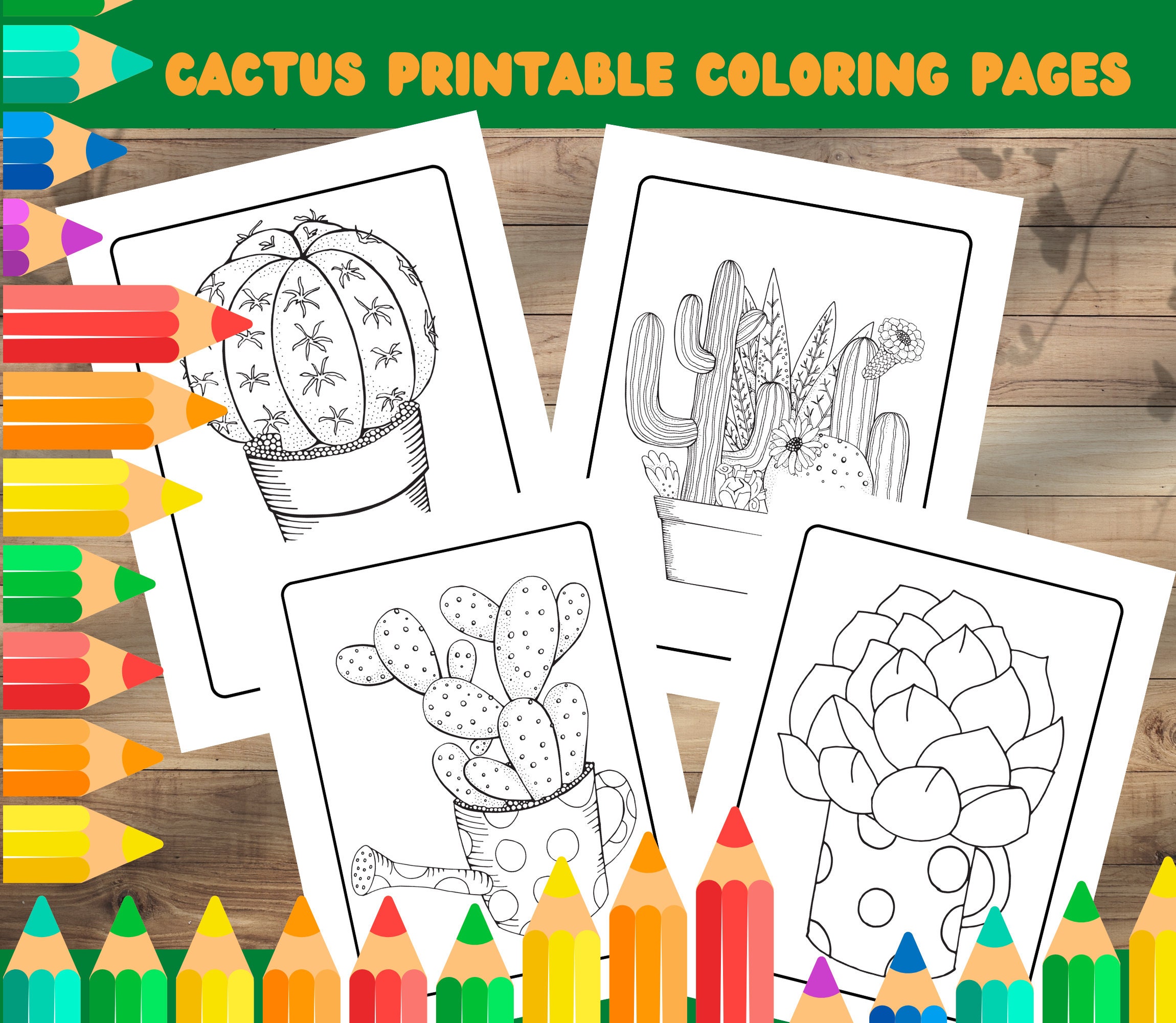 Floral Cactus & Succulent Coloring Gages, Printable PDF, Botanical ...