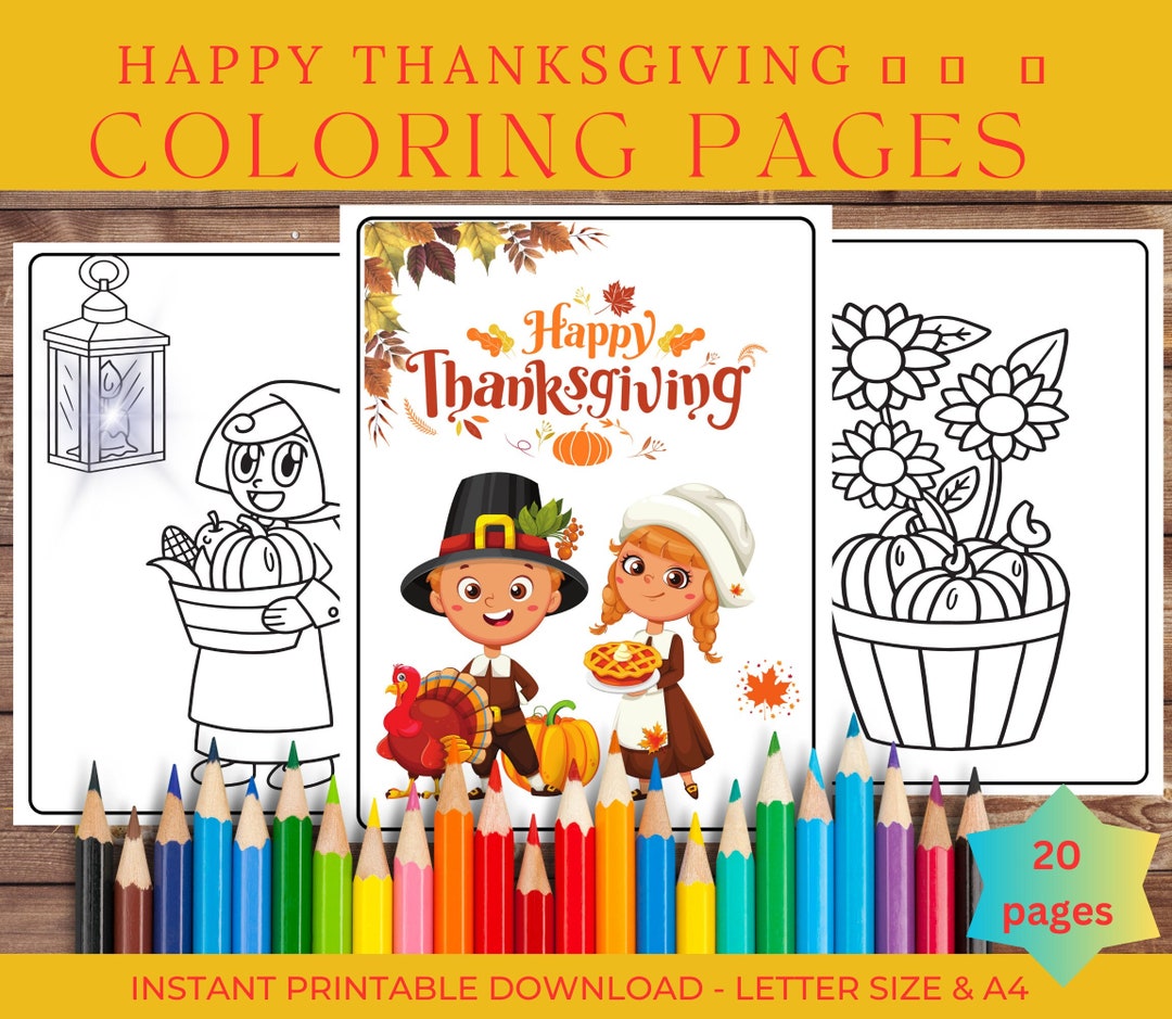 Fall Thanksgiving Coloring Book, Autumn 20 Coloring Pages for Kids ...