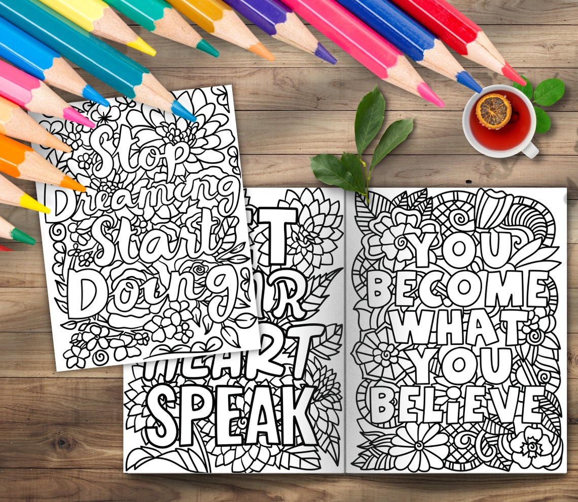 Inspirational Quotes Coloring Pages, 30 Adult Coloring Pages for Mental ...