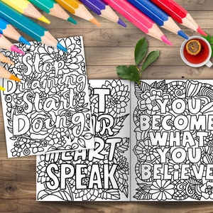 Inspirational Quotes Coloring Pages, 30 Adult Coloring Pages for Mental ...