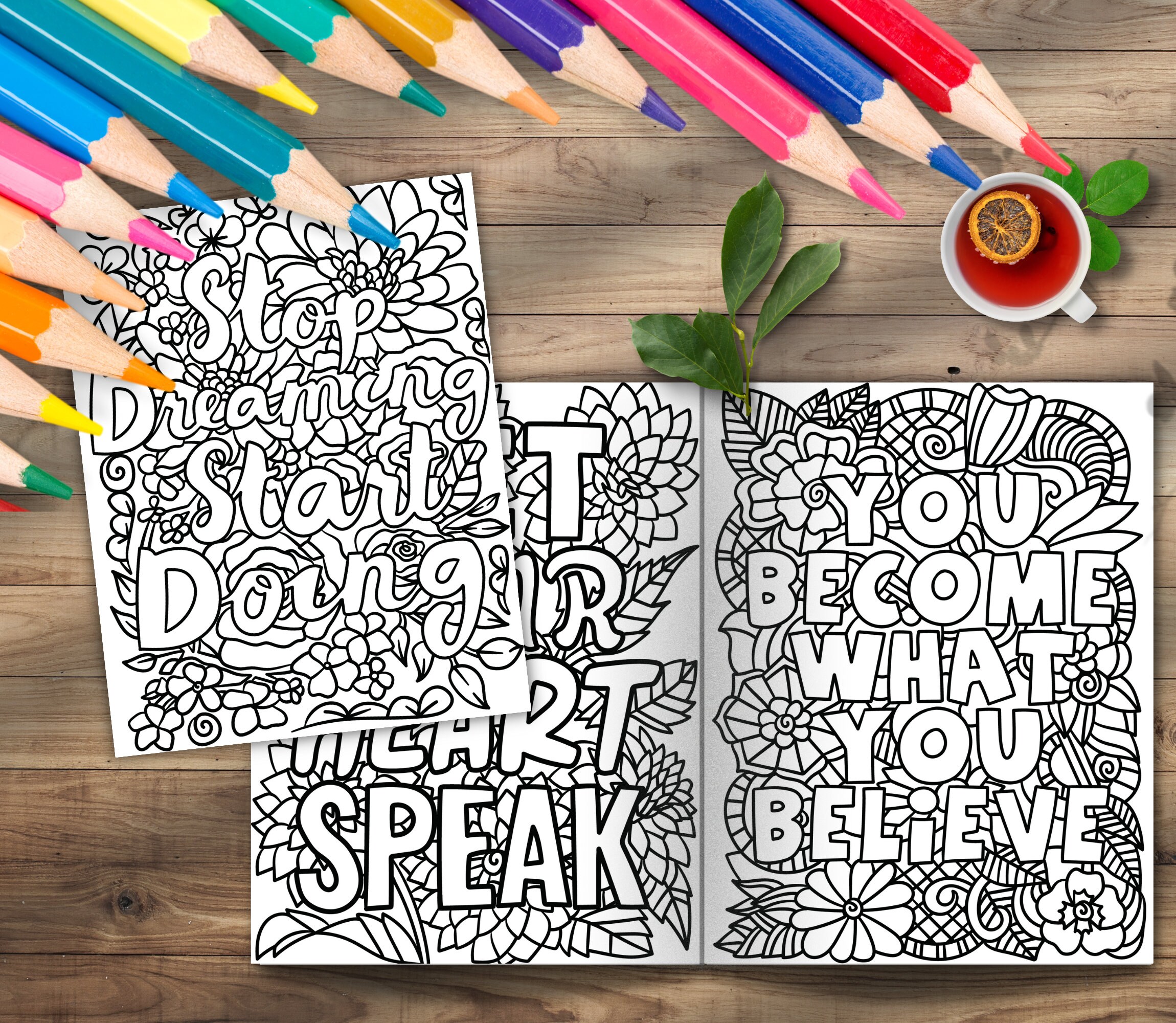 Inspirational Quotes Coloring Pages, 30 Adult Coloring Pages for Mental ...