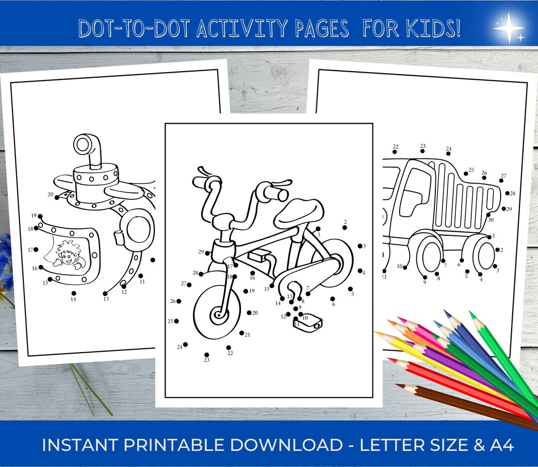 Printable Dot to Dot for Kids, 30 Vehicle-themed Pages, Engaging ...