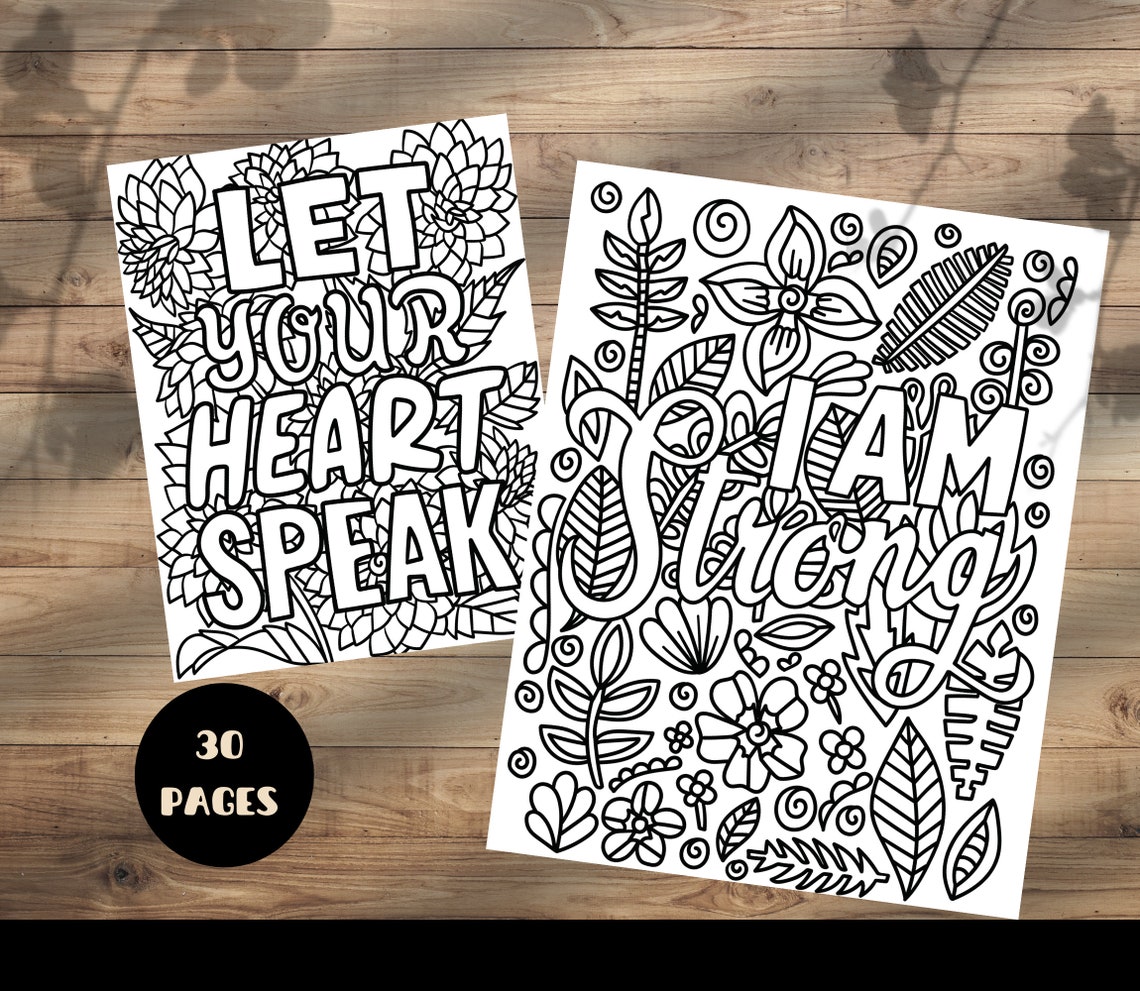 Inspirational Quotes Coloring Pages, 30 Adult Coloring Pages for Mental ...