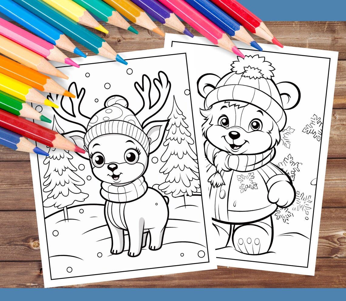Winter Coloring Page for Kids INSTANT DOWNLOAD Holiday - Etsy