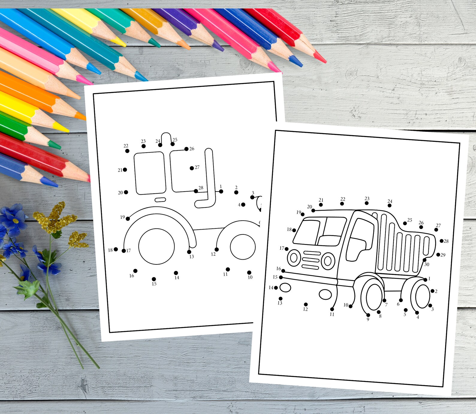 Printable Dot to Dot for Kids, 30 Vehicle-themed Pages, Engaging ...