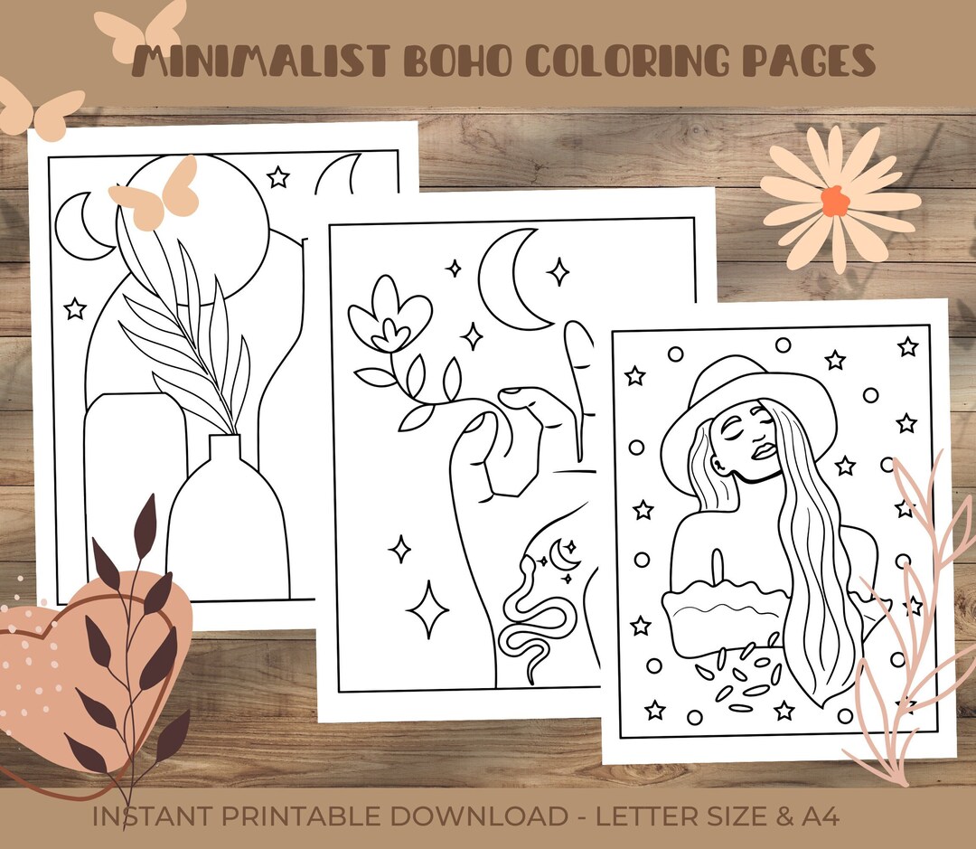50 Boho Landscape Coloring Pages, Minimalist Patterns Coloring Book for ...