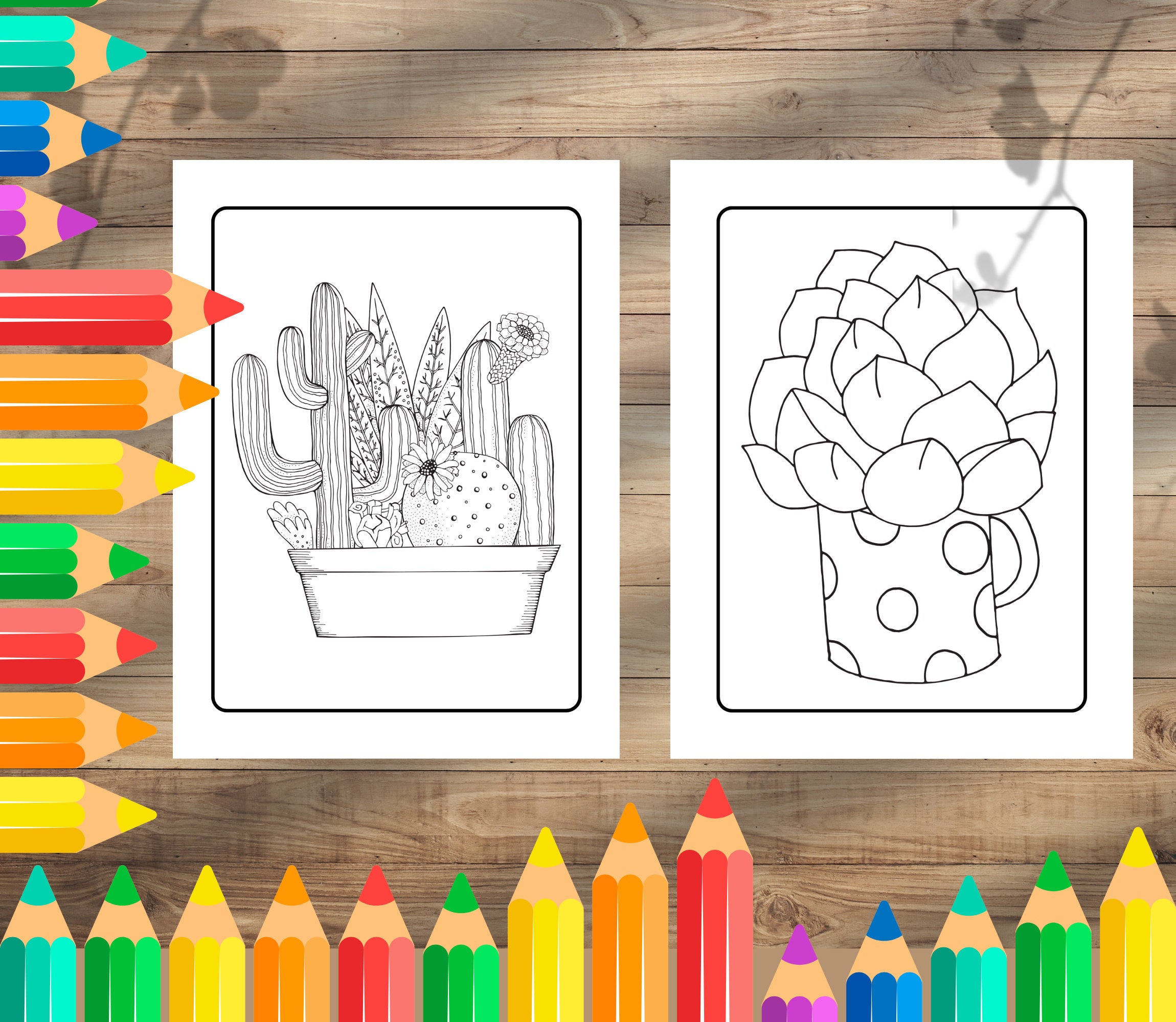 Floral Cactus & Succulent Coloring Gages, Printable PDF, Botanical ...