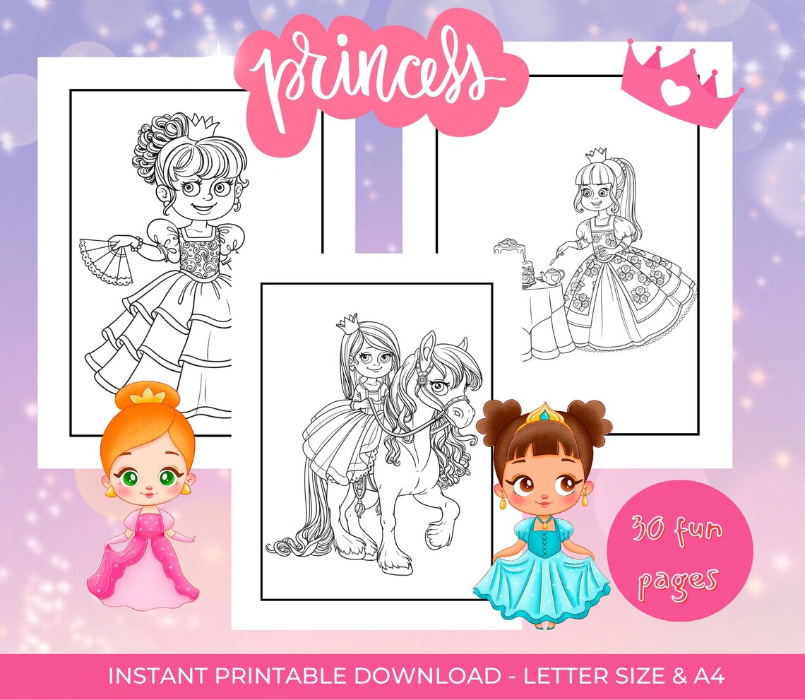 Princess Coloring Pages, Princess Printable, Grayscale Little Queen ...