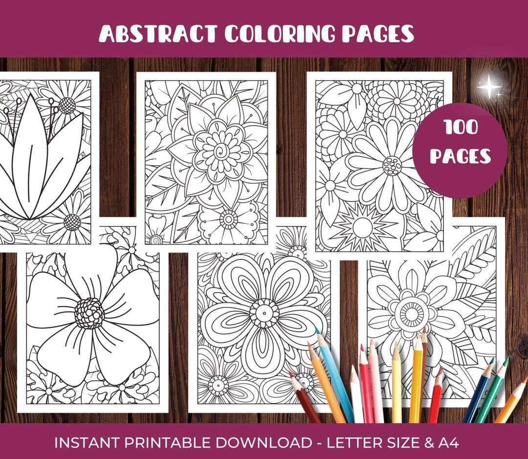 100 Abstract Coloring Pages for Adults Grayscale Coloring Book With ...